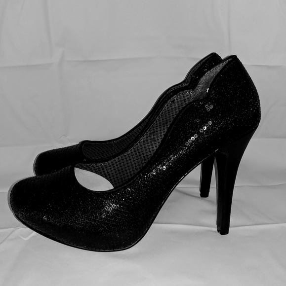 Vigoss | Shoes | Vigoss Black Noir Sequin Heels | Poshmark